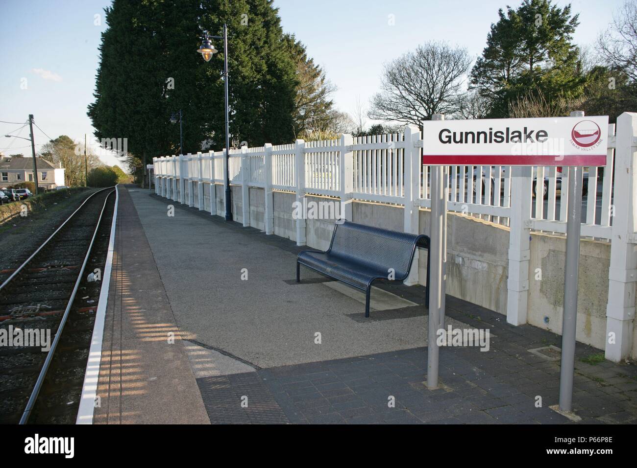 General view of the platform at Gunnislake station, Cornwall, showing ...