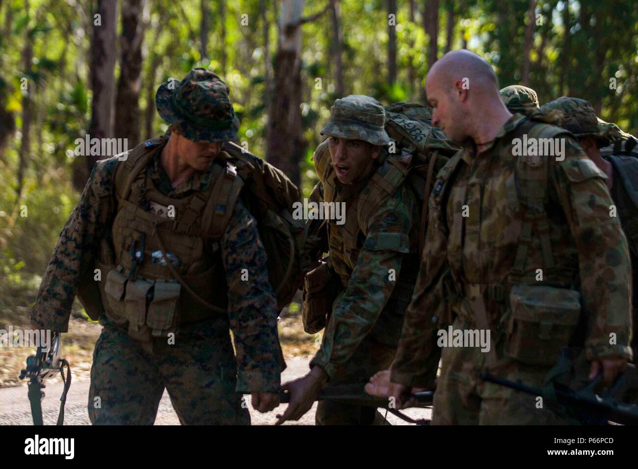U.S. Marine Corps Lance Cpl. Tyler Camp and members of the Australian ...