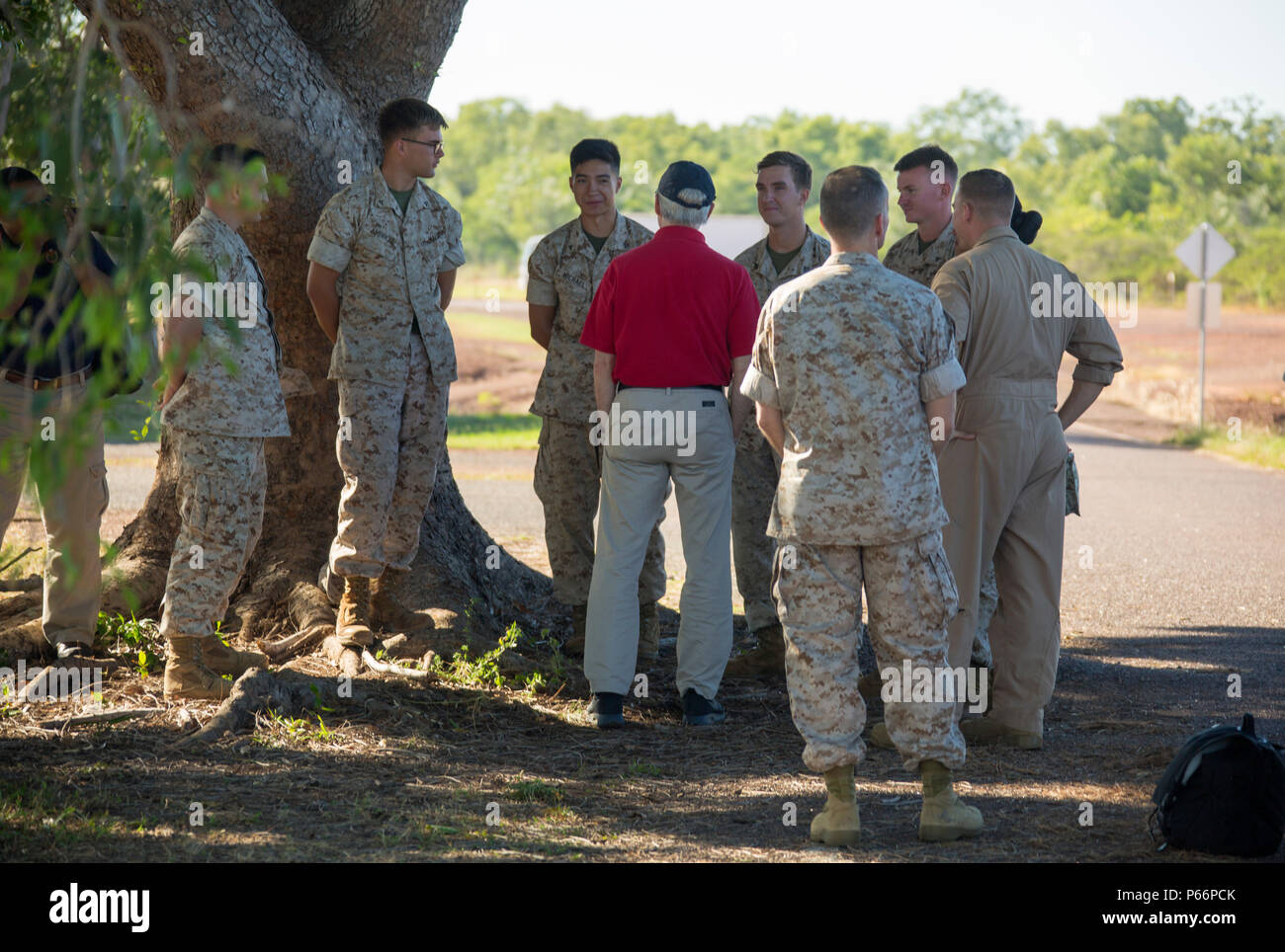 Ray Mabus, Secretary of the Navy, talks to Marines of Marine Rotational ...