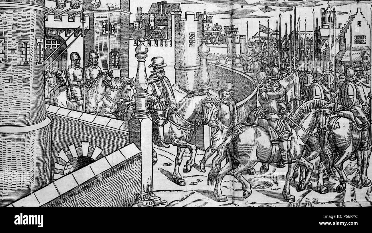 Irish rebels heads on spikes over Dublin Castle, 16th Century Stock ...
