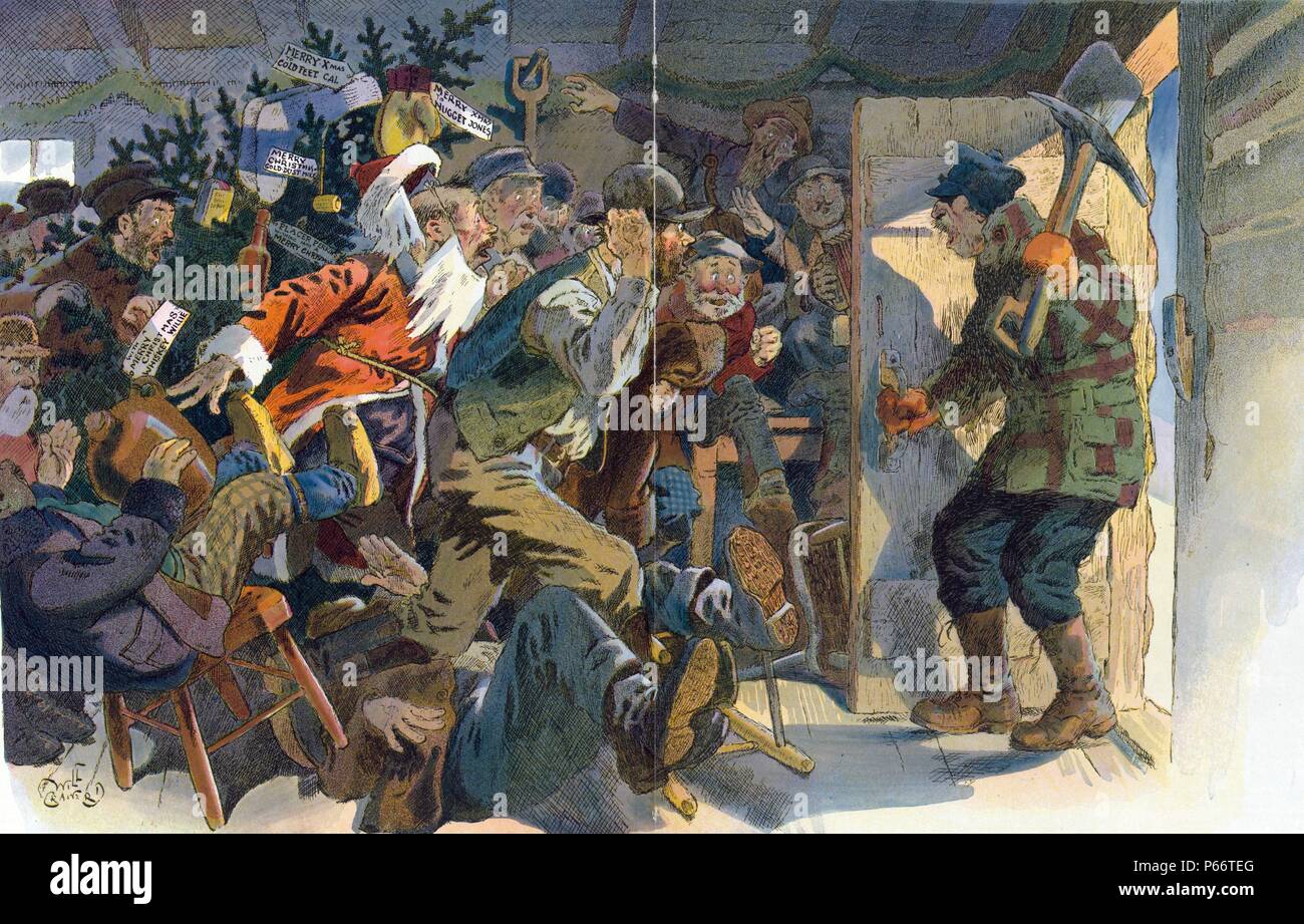 Christmas in a mining camp by 1869-1944, artist. 1912. Illustration ...