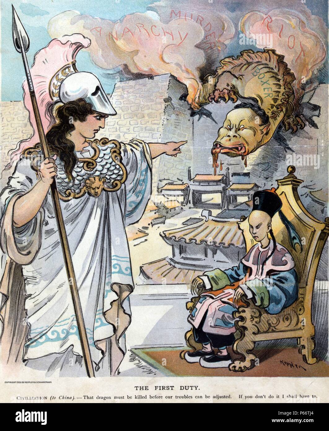 The First Duty by artist Udo J. Keppler 1872-1956. Illustration shows a ...