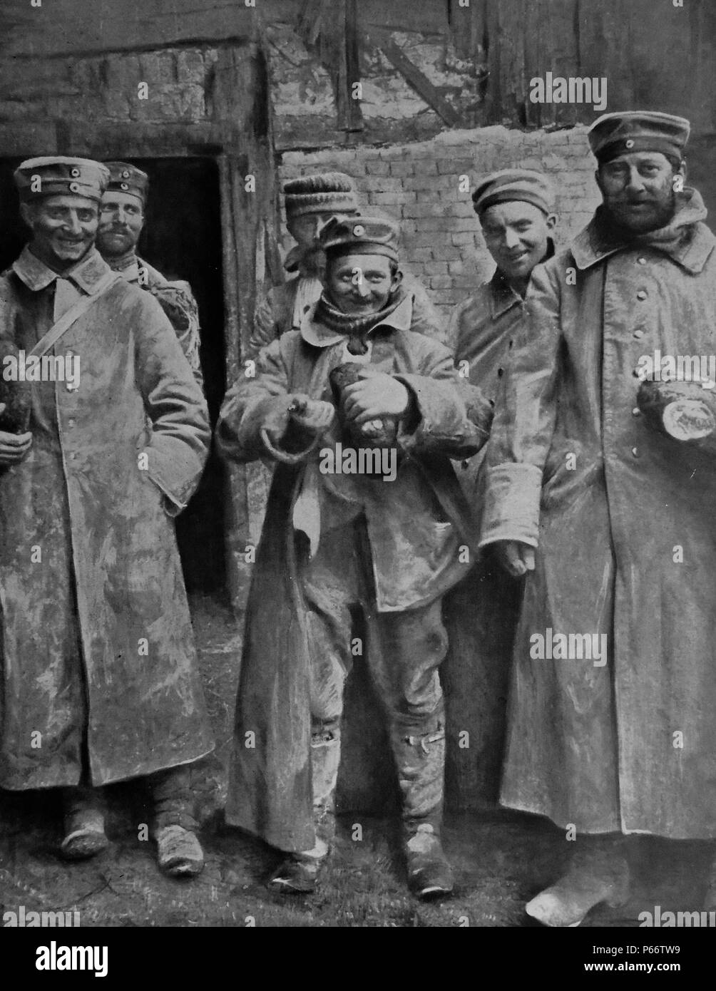 German prisoners of war take rations on the western front, during world ...