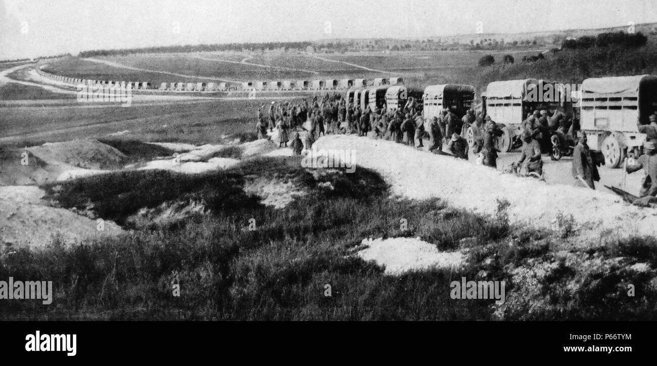 French mechanised division on the road in northern France during World ...