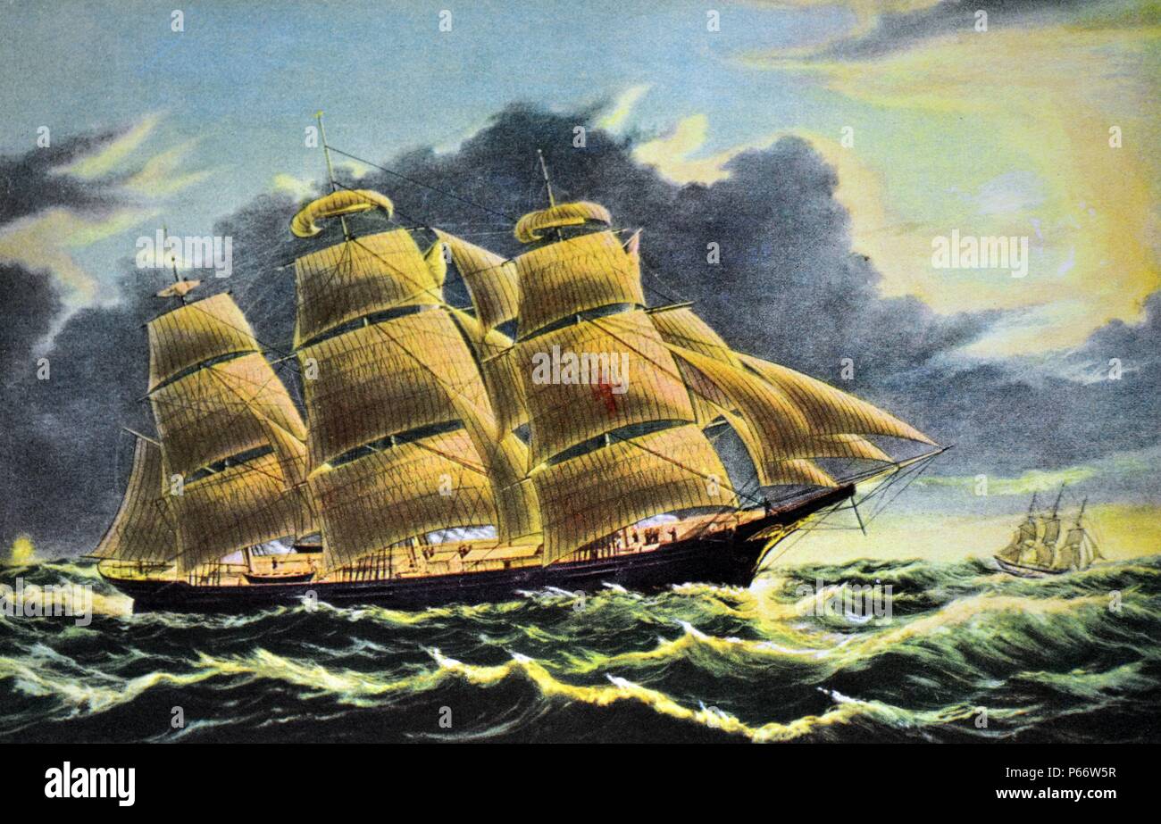 Currier & Ives Illustration 19th Century. Clipper Ship 'Dreadnought ...