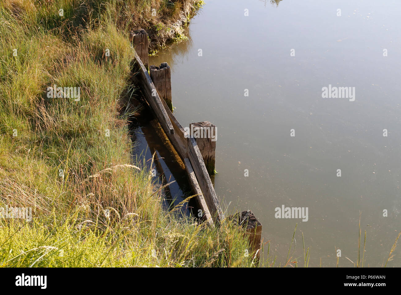 Old wooden river bank wall Stock Photo - Alamy