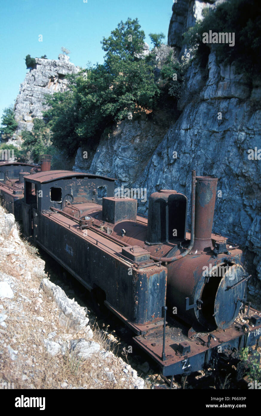 Abandoned locomotives on the acladokampos Dump on the Greek Peloponnese ...