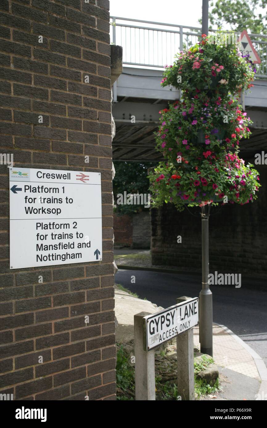 Access and signs and floral display at Creswell station, Robin Hood ...