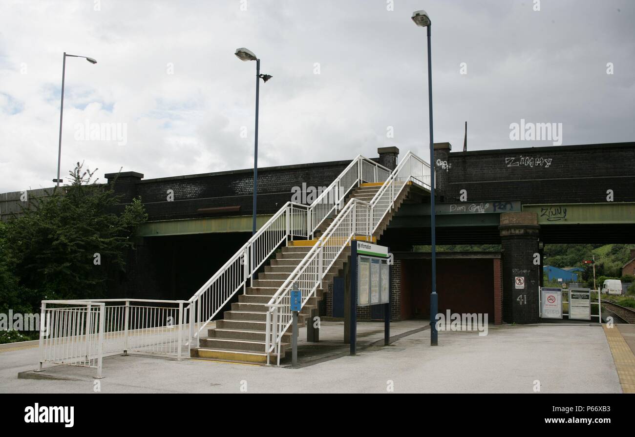 Access staircase from the road bridge to the platform at Netherfield ...