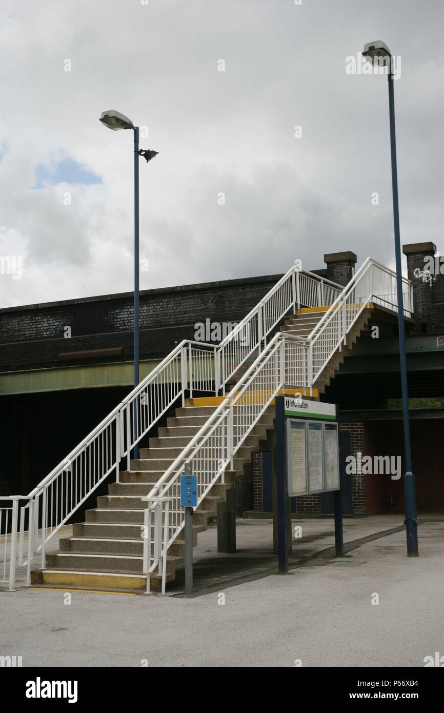 Access staircase from the road bridge to the platform at Netherfield ...