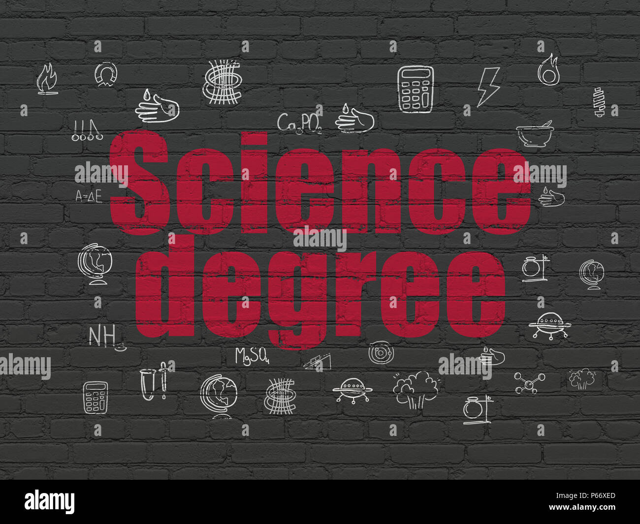 Science concept: Painted red text Science Degree on Black Brick wall ...