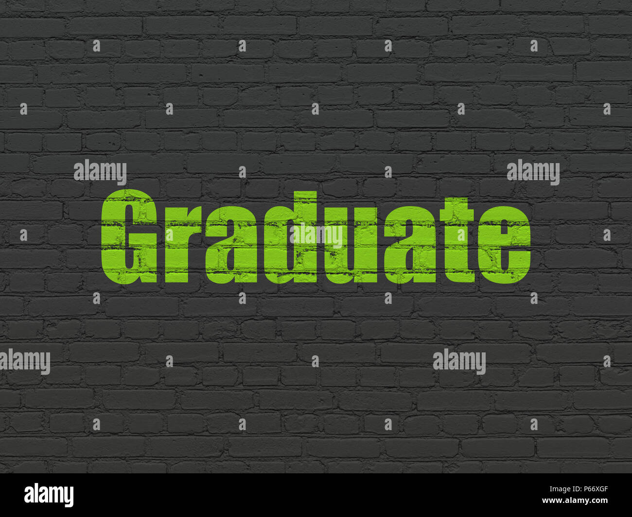 Learning concept: Painted green text Graduate on Black Brick wall ...