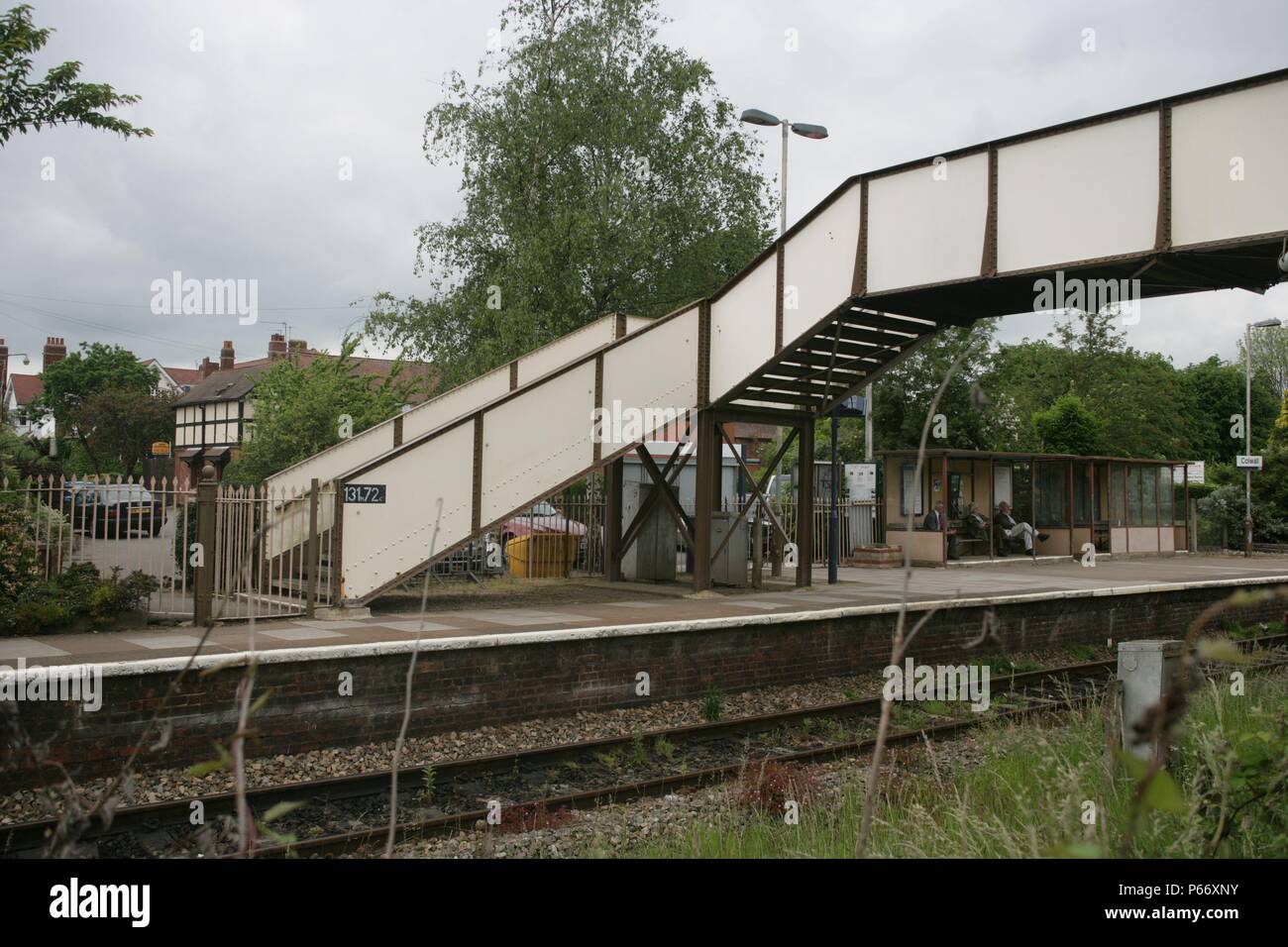 Colwall station, Worcestershire, showing the footbridge, platform and ...