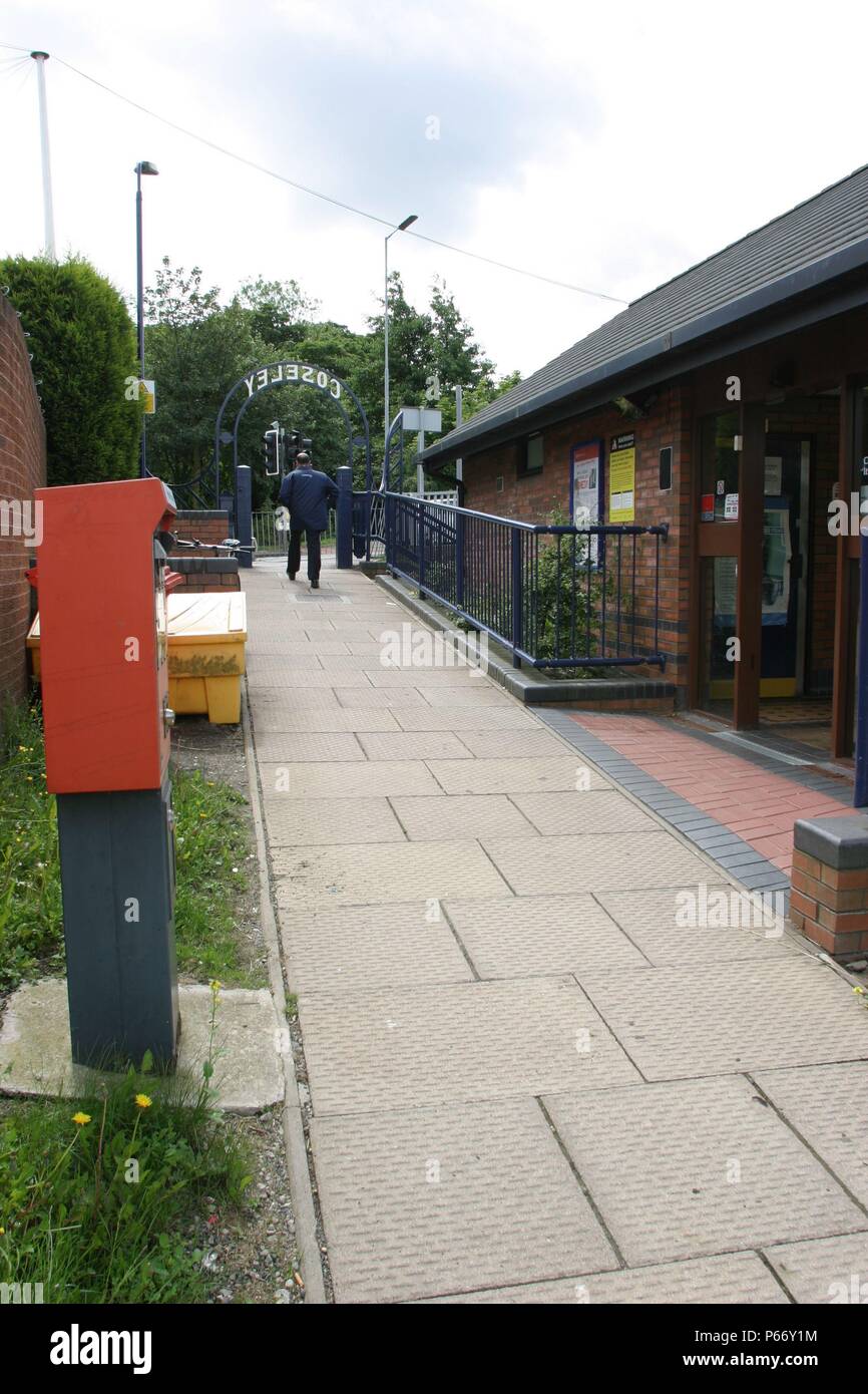 Entrance to Coseley station, West Midlands, showing automated ticket ...