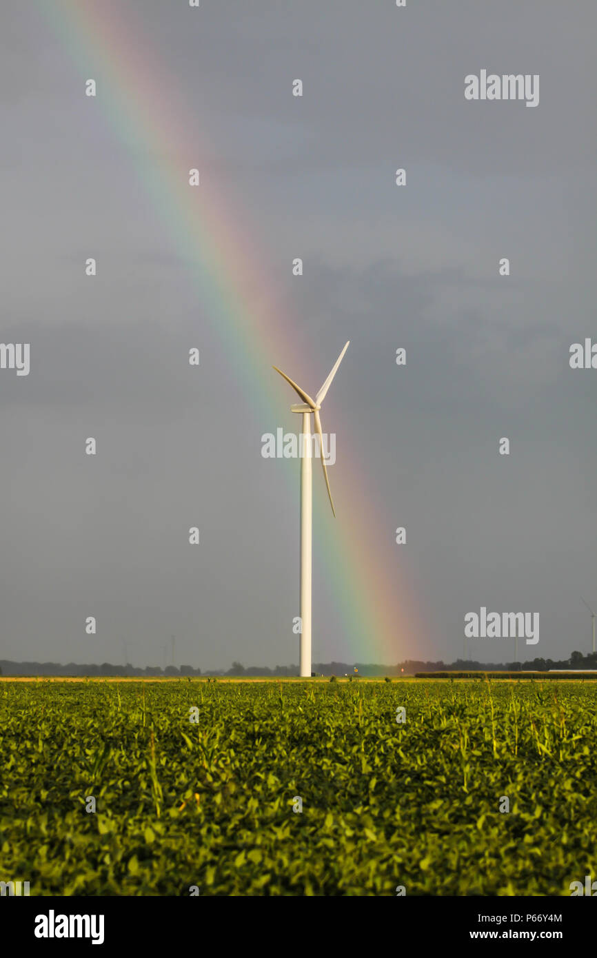 Windmills and a Rainbow Stock Photo - Alamy