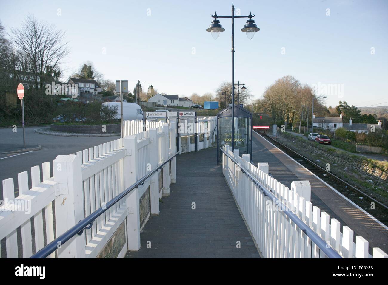 Pedestrian access to the platform at Gunnislake station on the Tamer ...