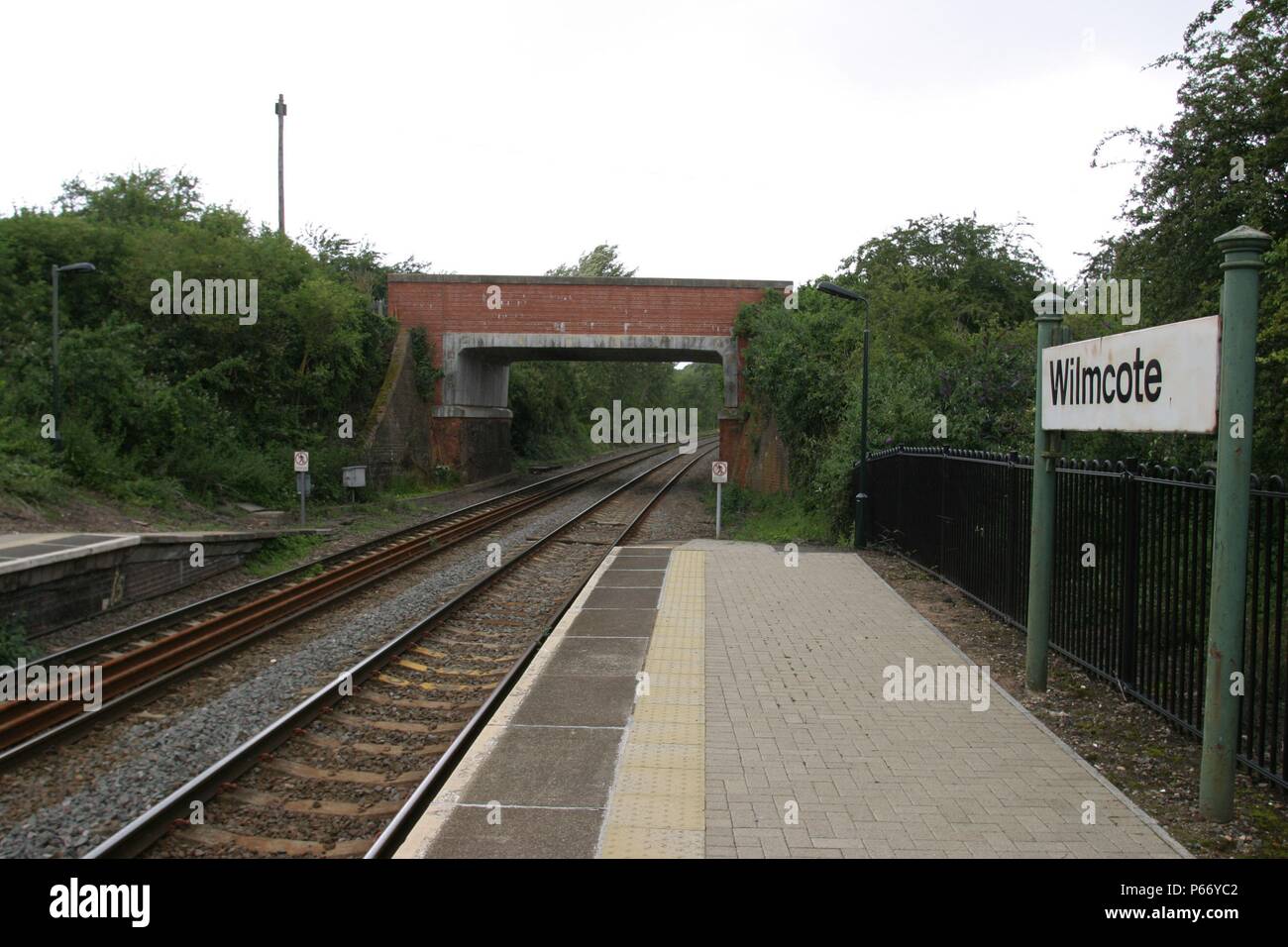 Platform end view at Wilmcote station, Warwickshire, showing platform ...