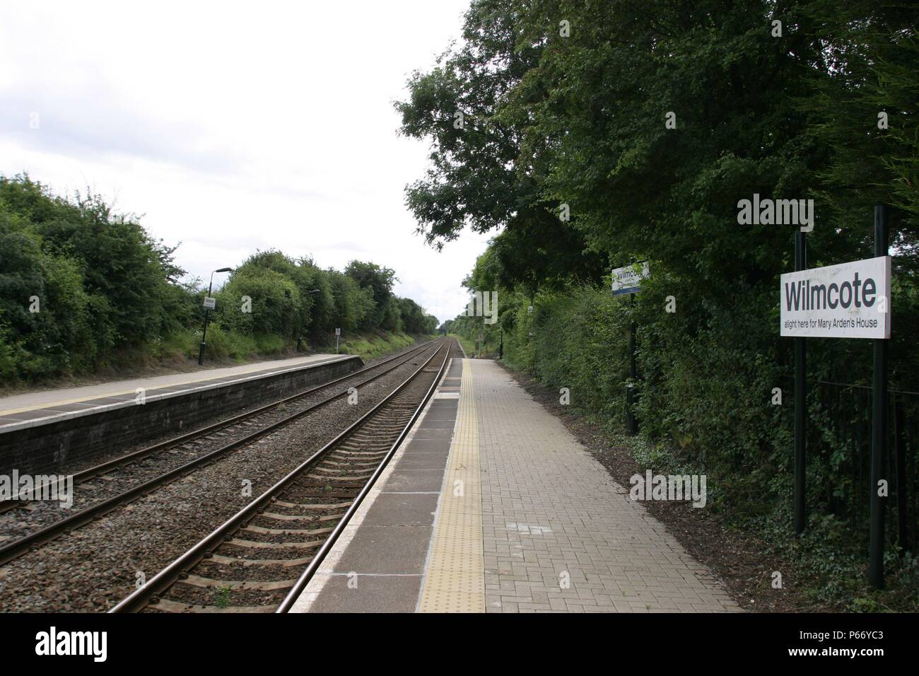 Platform end view at Wilmcote station, Warwickshire, showing platform ...