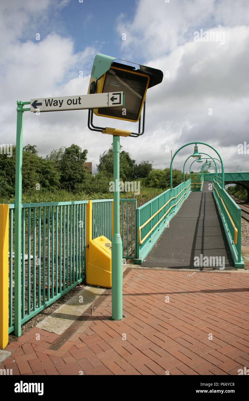 Platform exit at Whitwell station, Nottinghamshire, showing the train ...