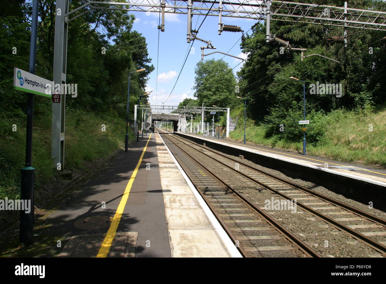 Platform view at Hampton in Arden station, Warwickshire, showing the ...