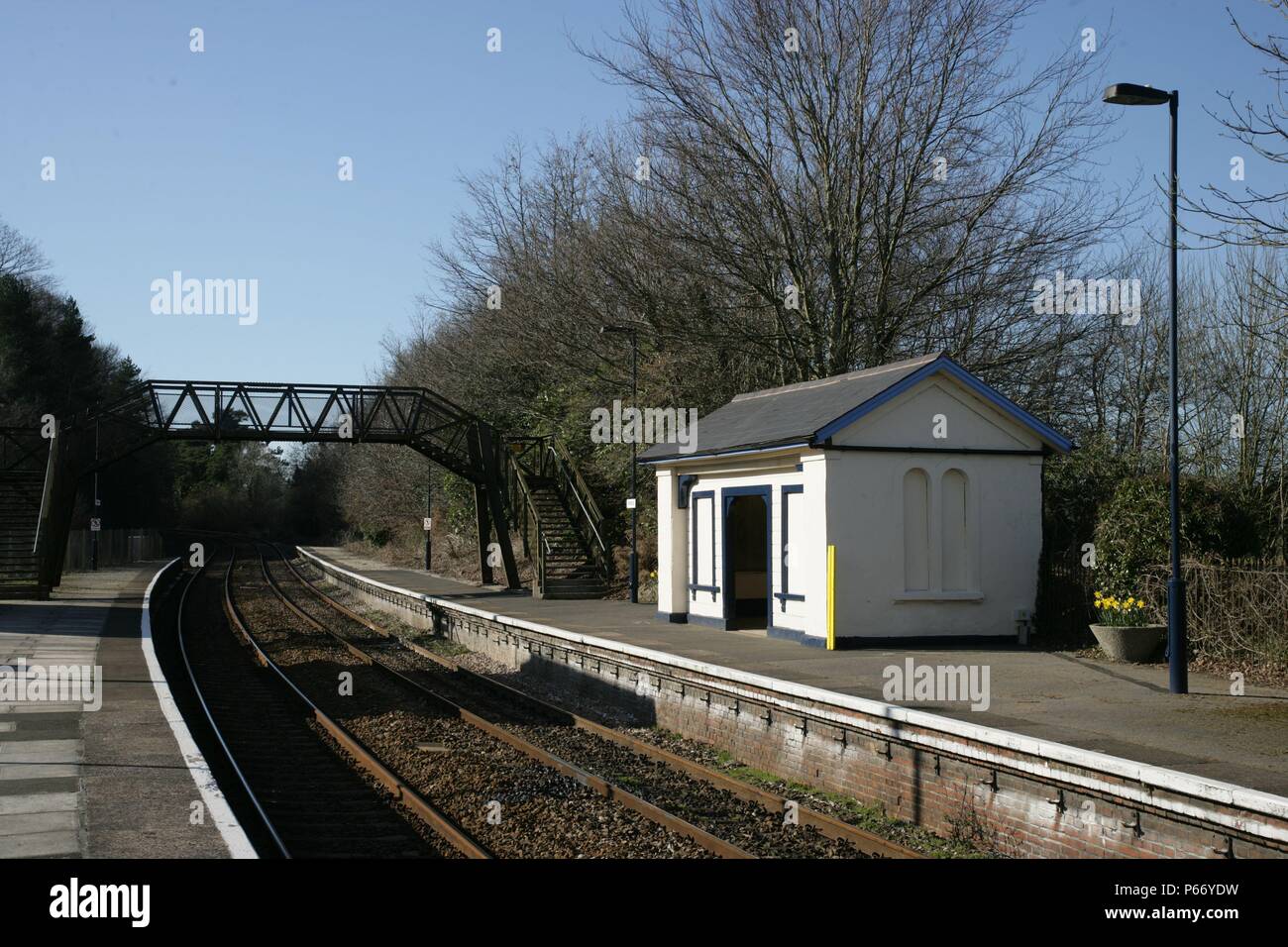 Platform view at Menheniot station, Cornwall, with waiting shelter ...