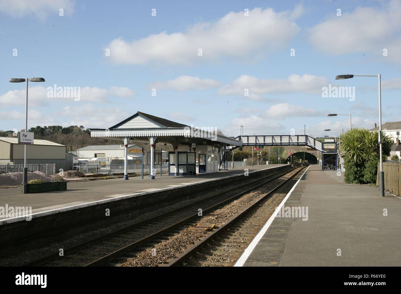Platform view at Par station, Cornwall, showing the platform lighting ...