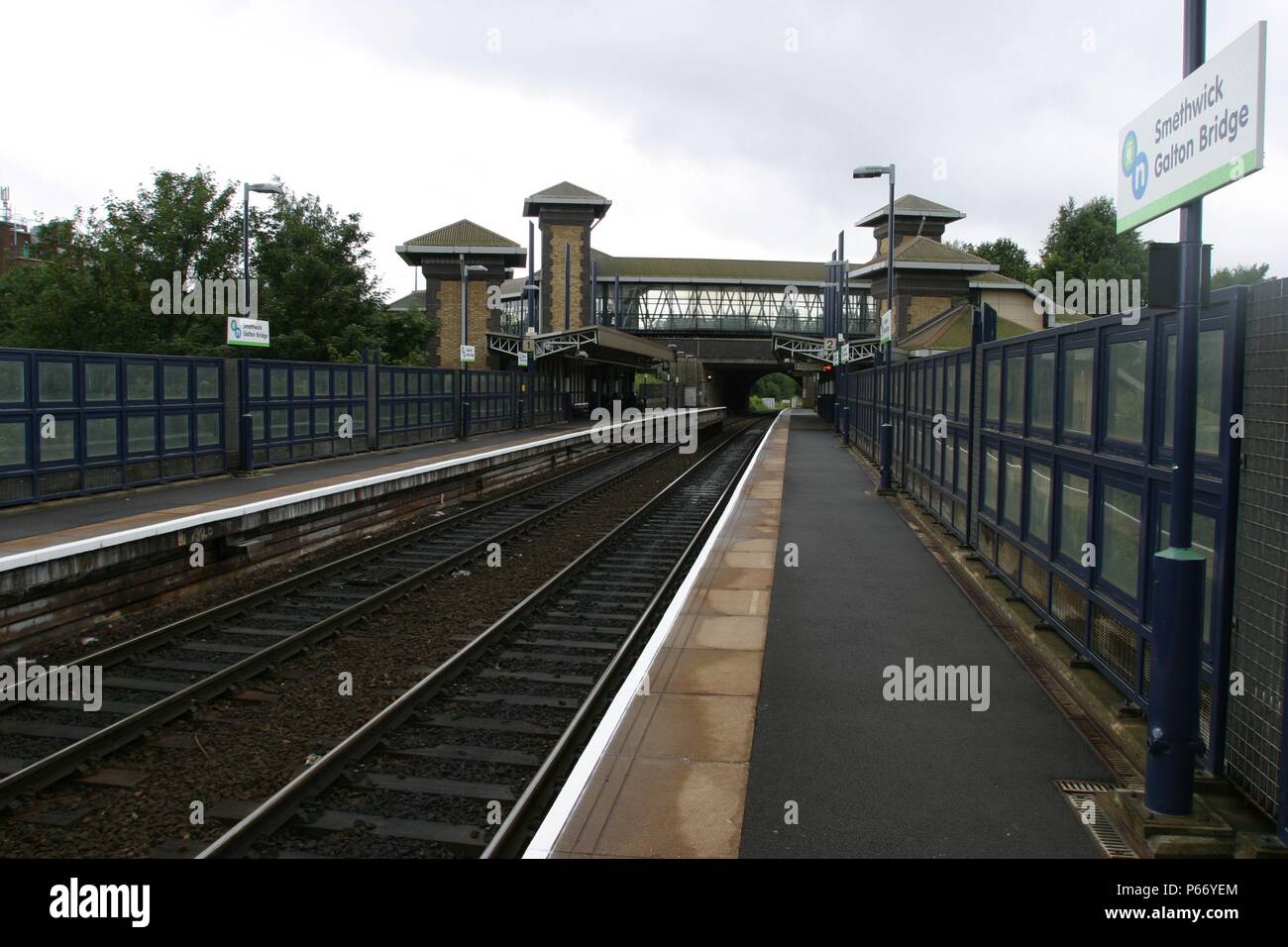 Platform view at Smethwick Galton Bridge, West Midlands, showing the ...