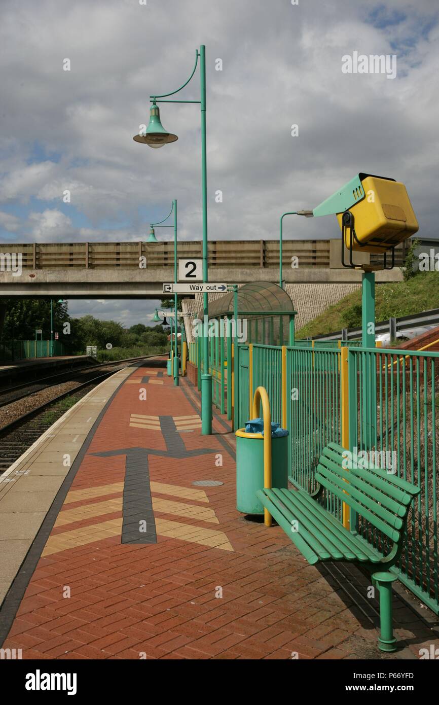 Platform view at Sutton Parkway station, Nottinghamshire, showing ...