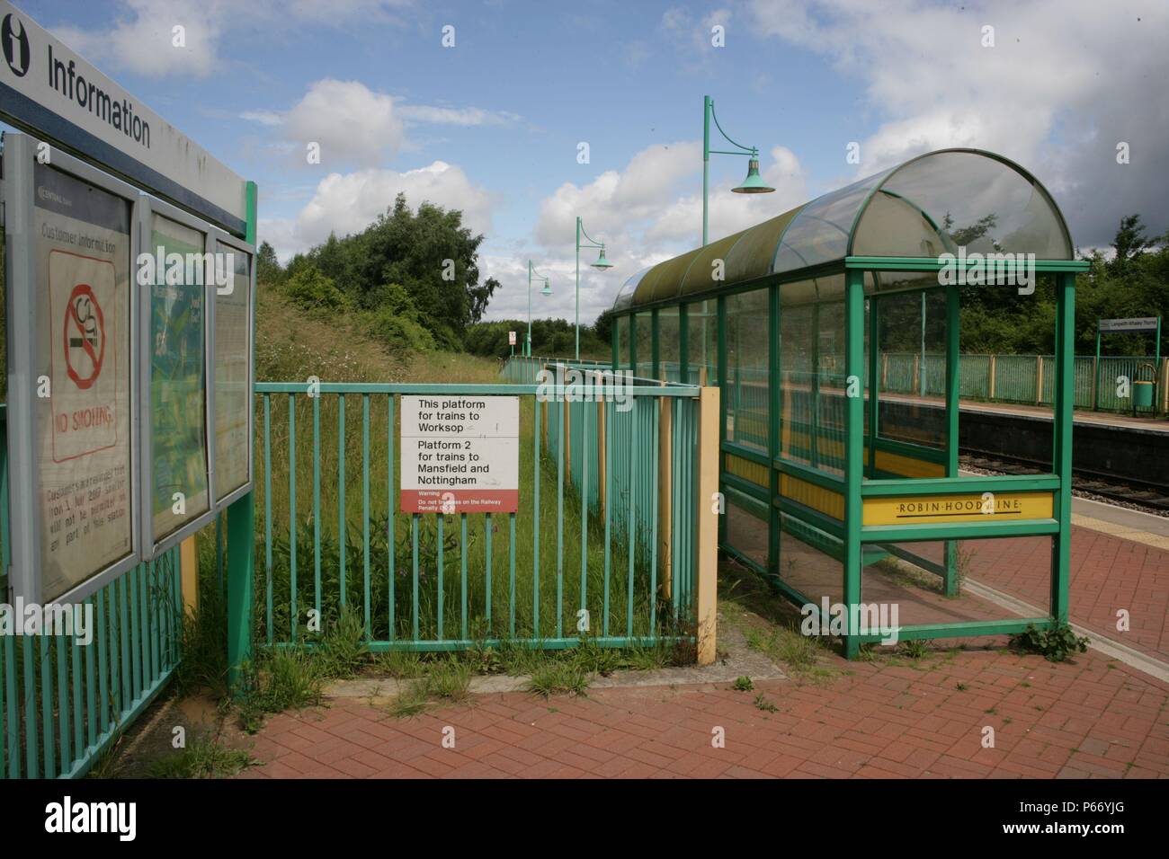 Platform, waiting shelter and traveller information at Langwith-Whaley ...