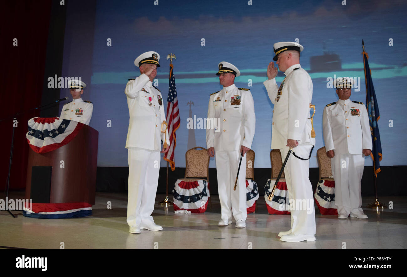 Capt. Jeffrey Grimes, center, commander, Submarine Squadron 15 ...