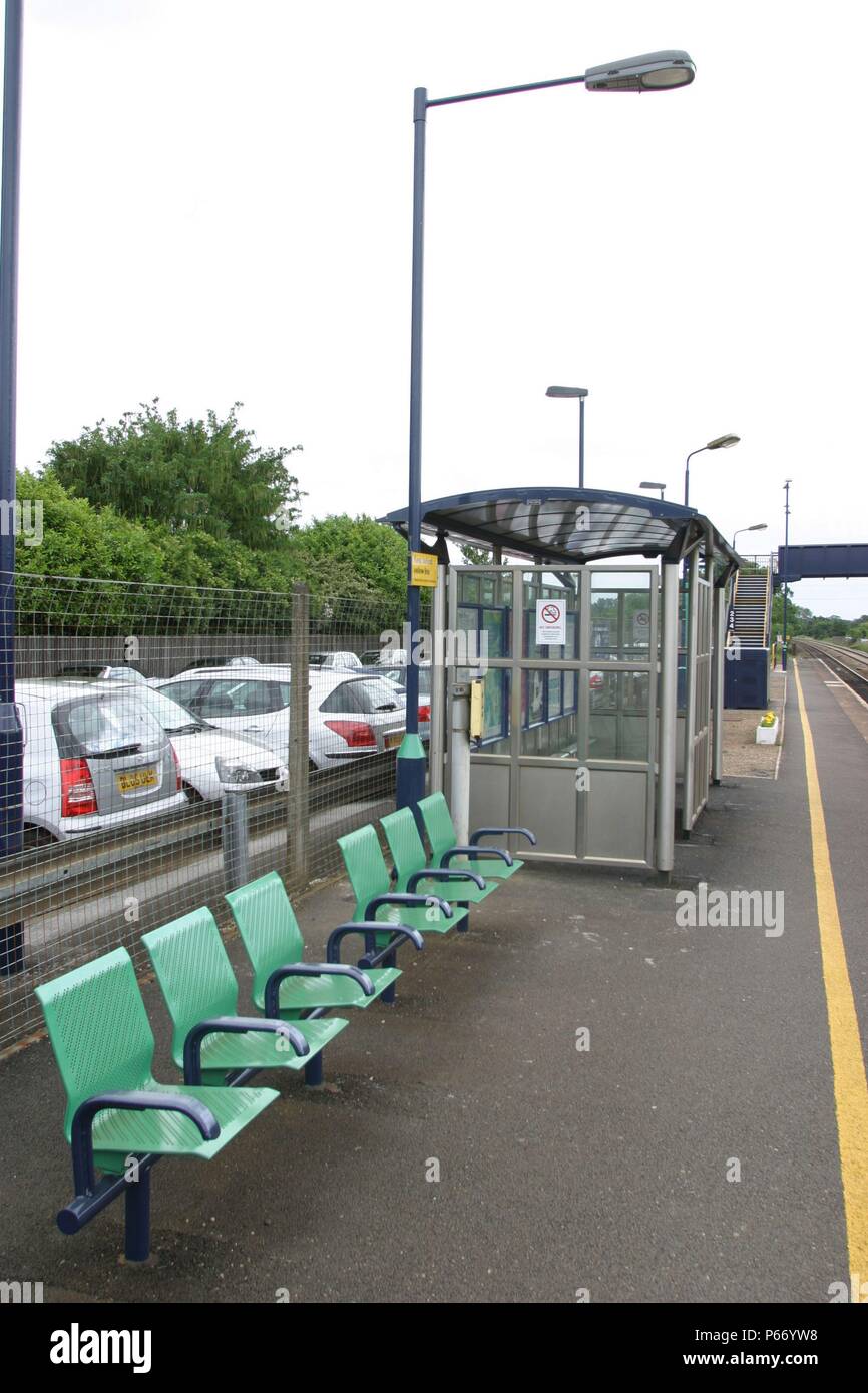 Seating and waiting facilities on the platform at Widney Manor station ...