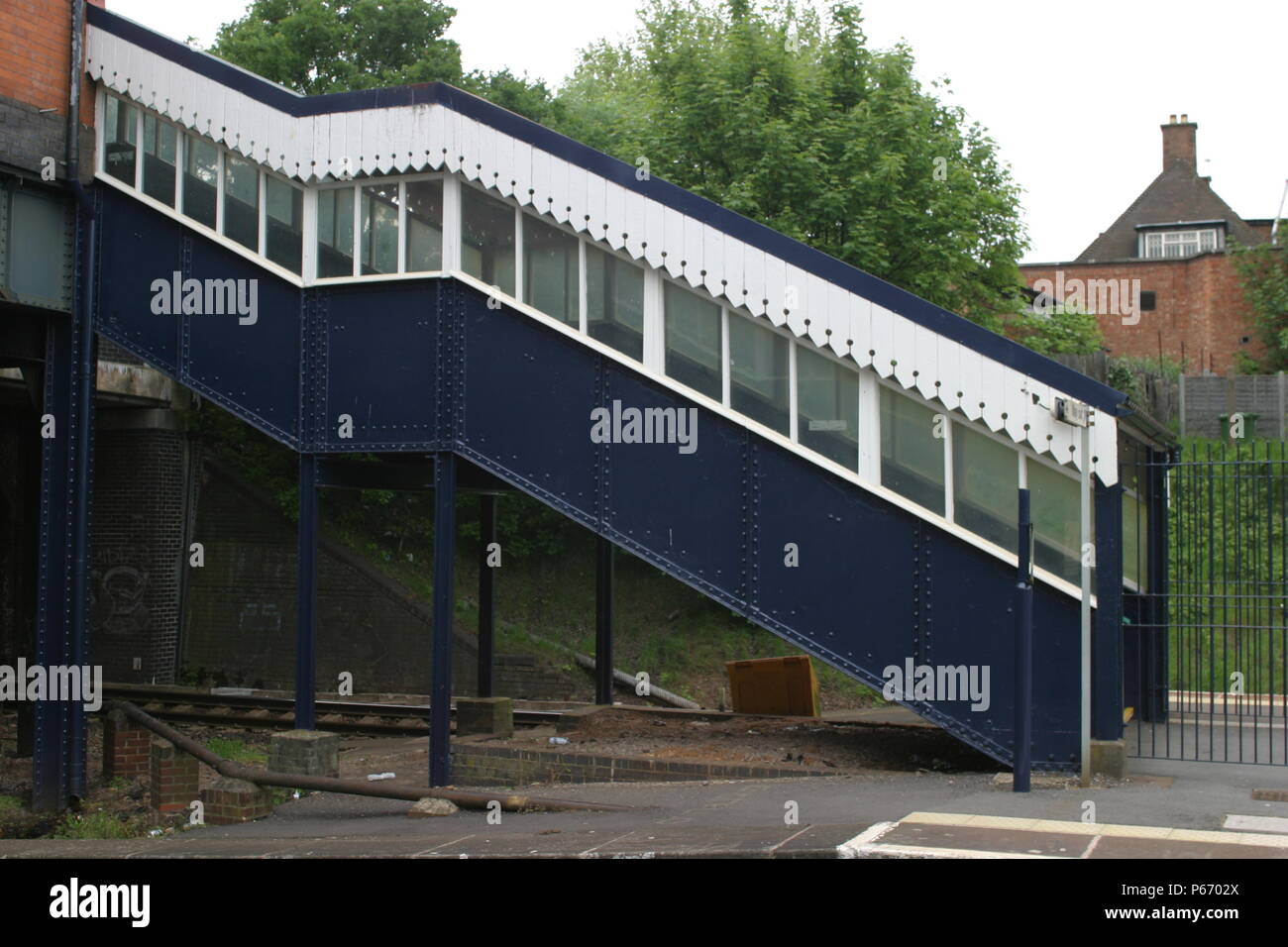 Staircase on pedestrian footbridge at Acocks Green station, Birmingham ...