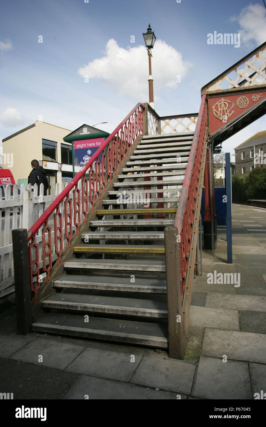 Stairway to the footbridge at Redruth station, Cornwall. 2006 Stock ...