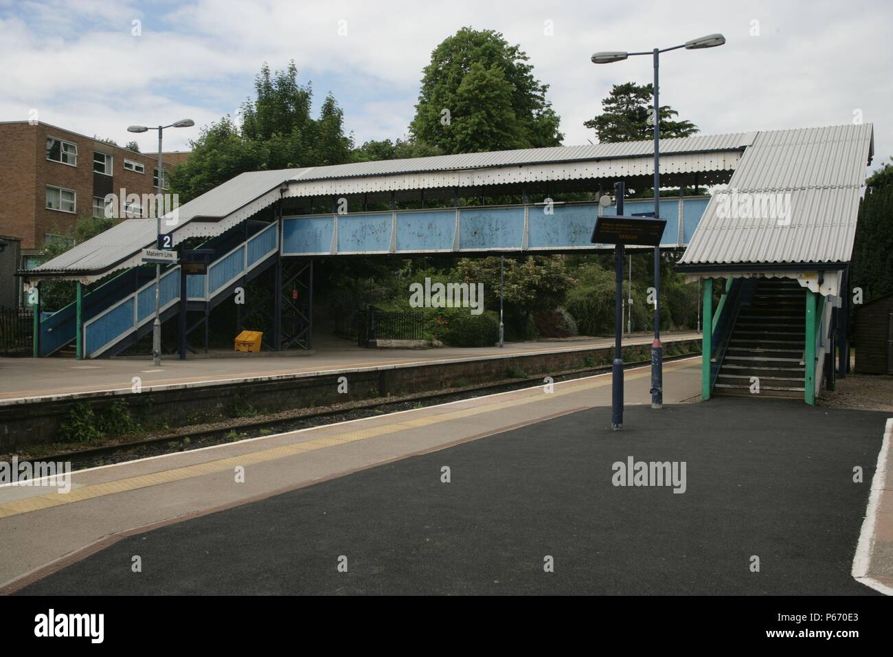The footbridge and platform lighting at Malvern Link station ...