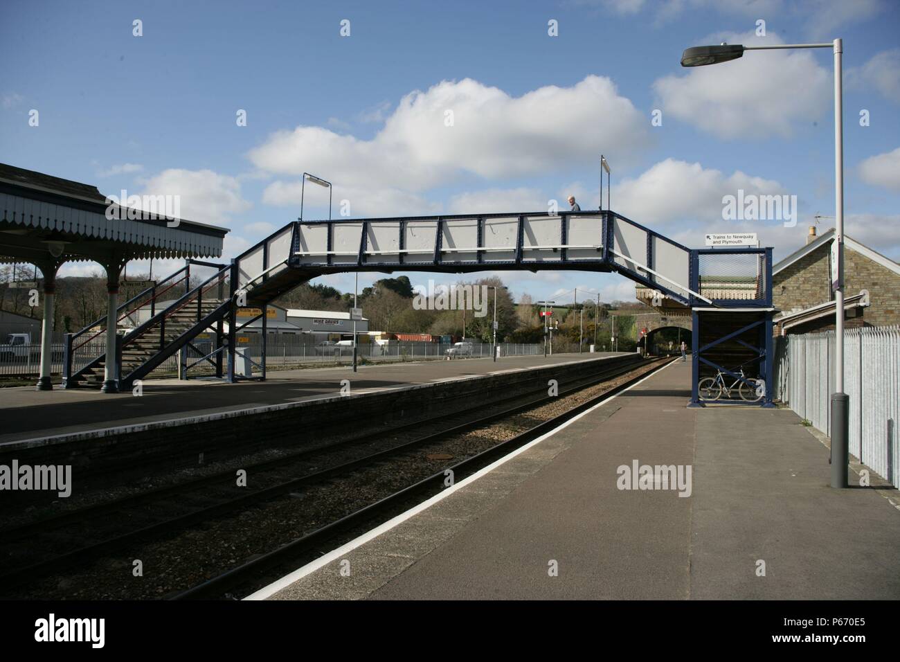 The footbridge and platform lighting at Par station, Cornwall. 2006 ...