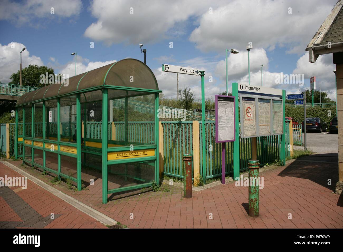 The waiting shelter and timetable information at Shirebrook station ...