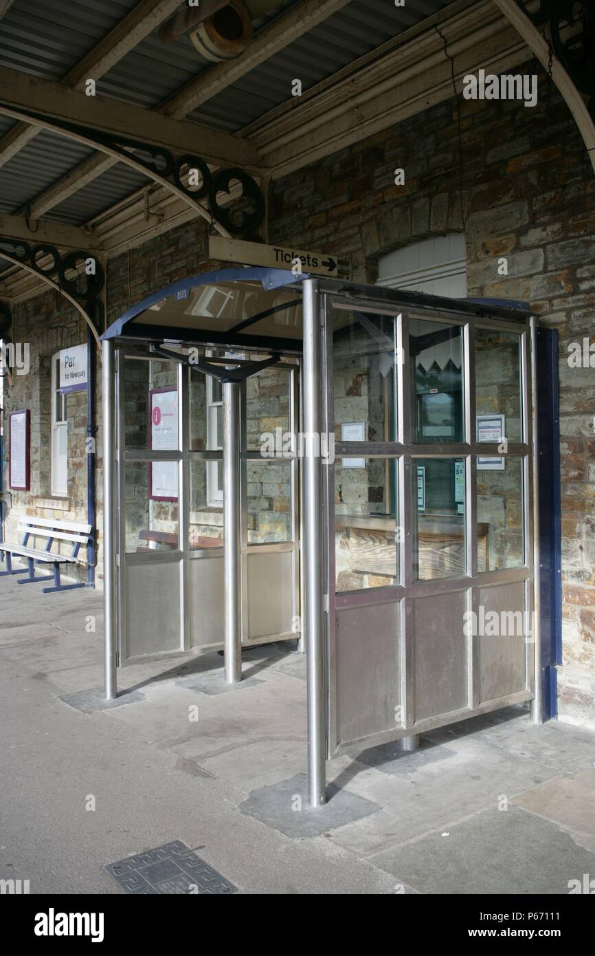 Ticket window with canopy on the platform at Par station, Cornwall ...