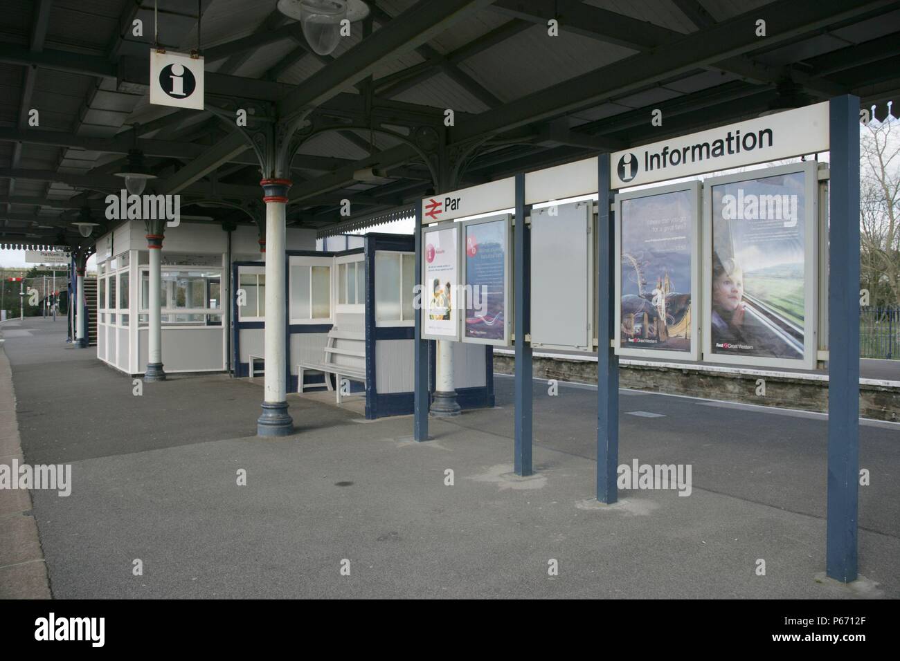 Traveller information on the platform at Par station, Cornwall. 2006 ...