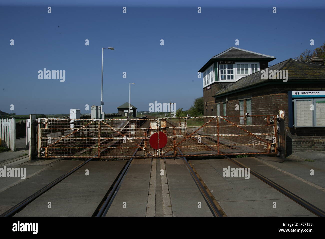 Ty Croes station, Anglesey with the level crossing gates closed. 2007 ...