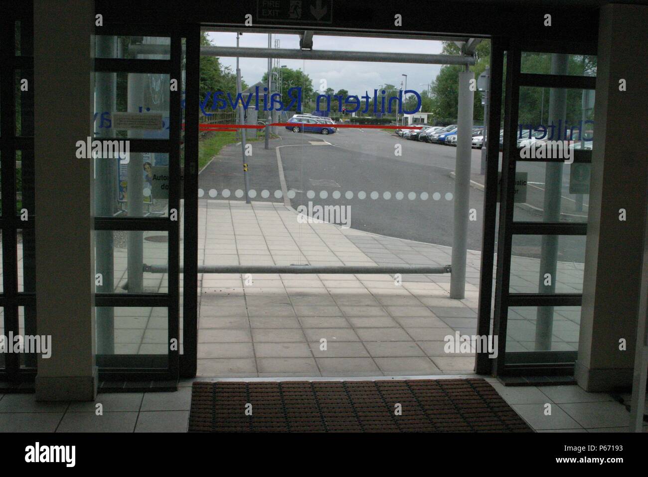 View of the car park from the front doors of Warwick Parkway station ...