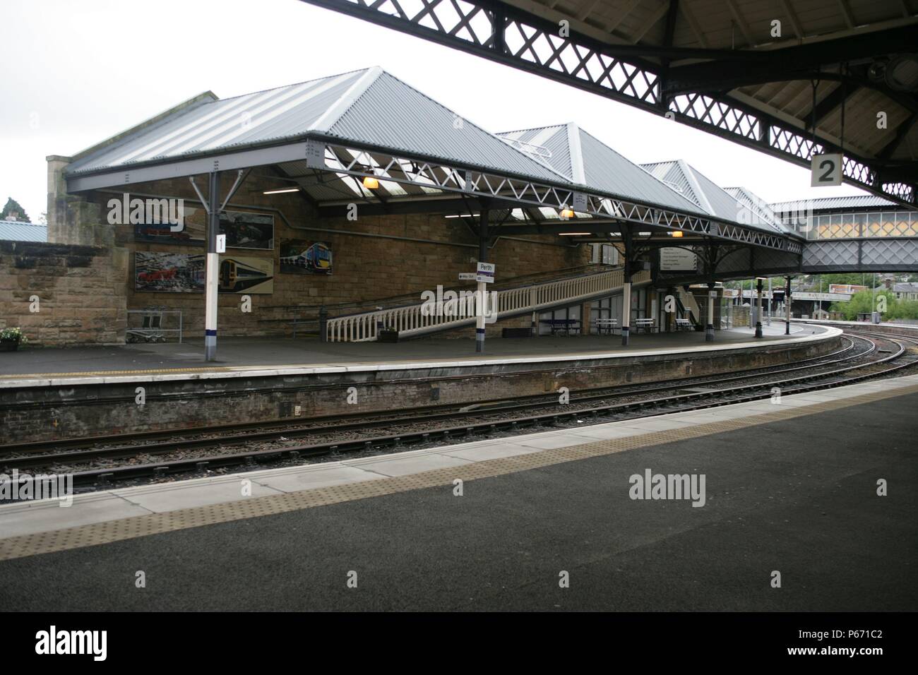 View of the platforms, platform canopies and access ramp at Perth ...