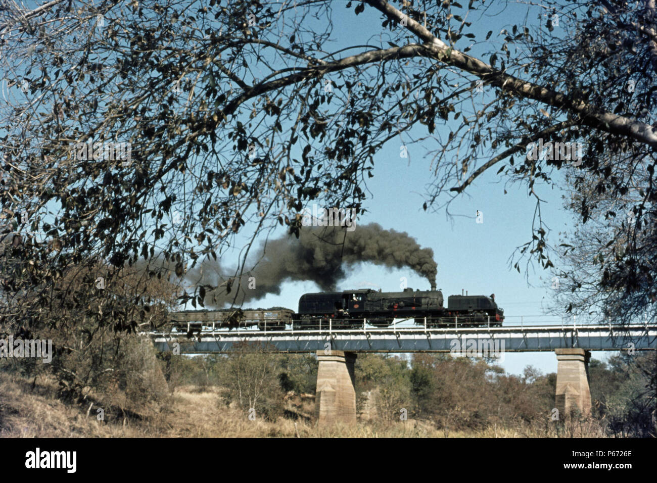 A Rhodesia Railways 14A class 2-6-2 + 2-6-2 Garratt crosses the viaduct ...