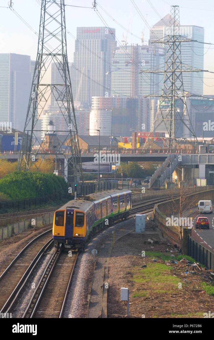 A Silverlink Metro service near Canary Wharf on the North London Line ...