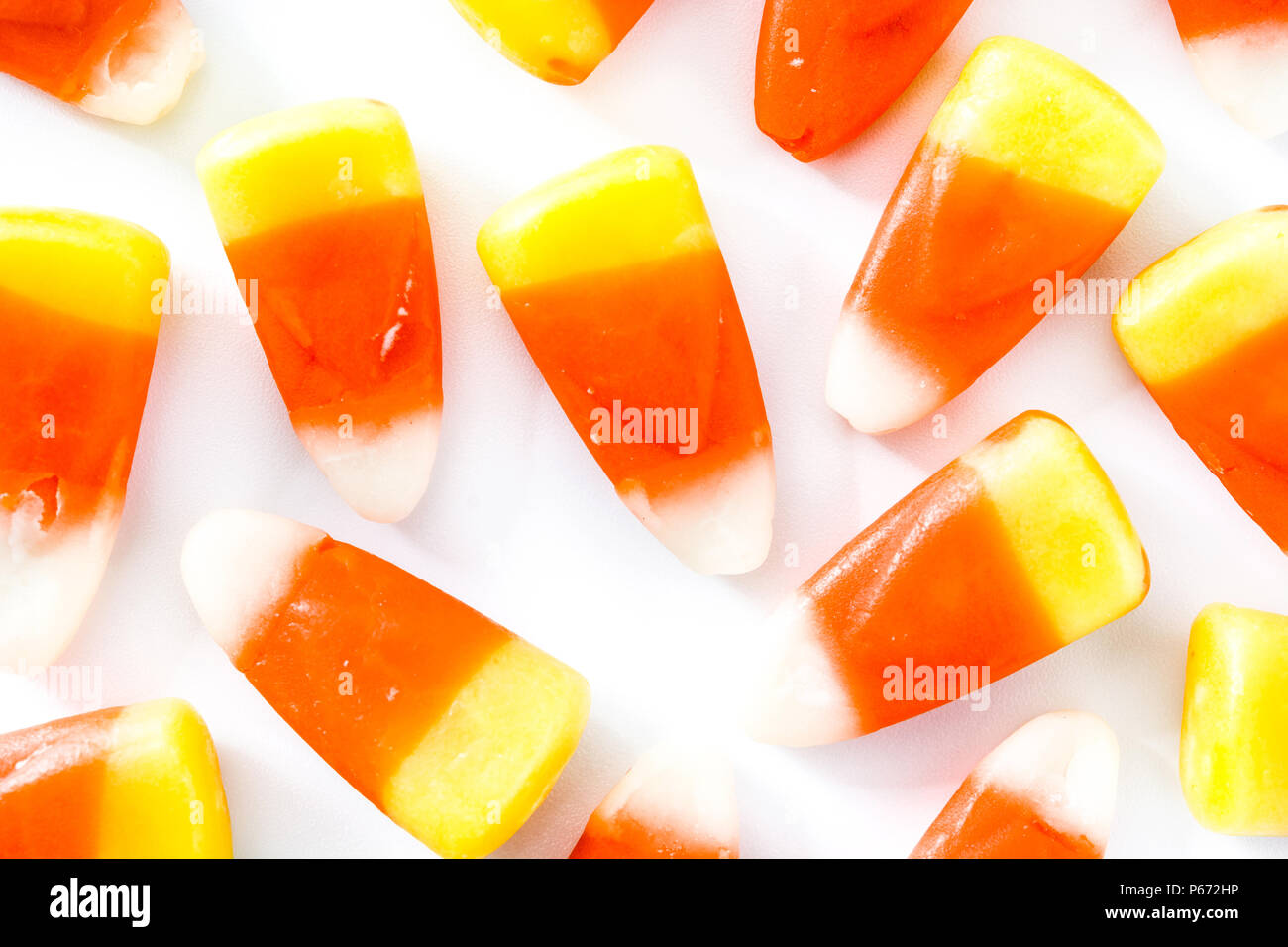 Typical halloween candy corn isolated on white background. Top view ...