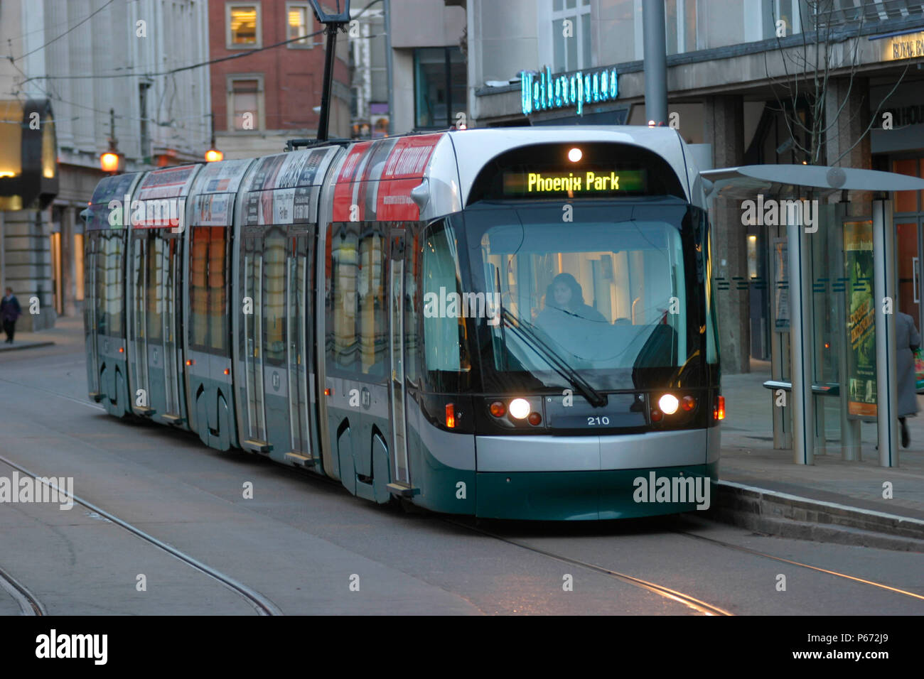 A tram stands in the centre of Nottingham at the start of the new ...