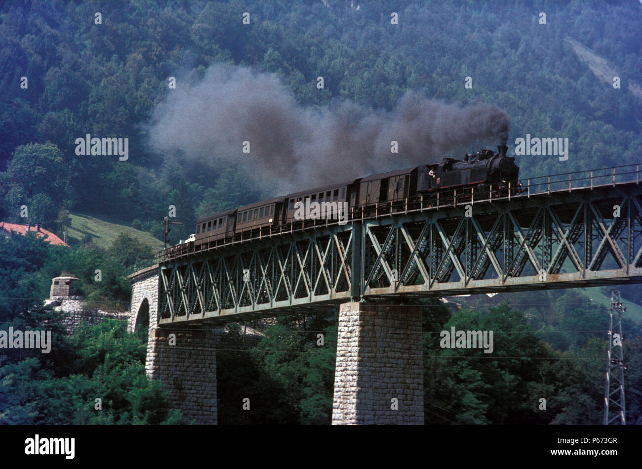 A Yugoslav Railways 17 Class 2-6-2T of Hungarian origin crossed Most na ...