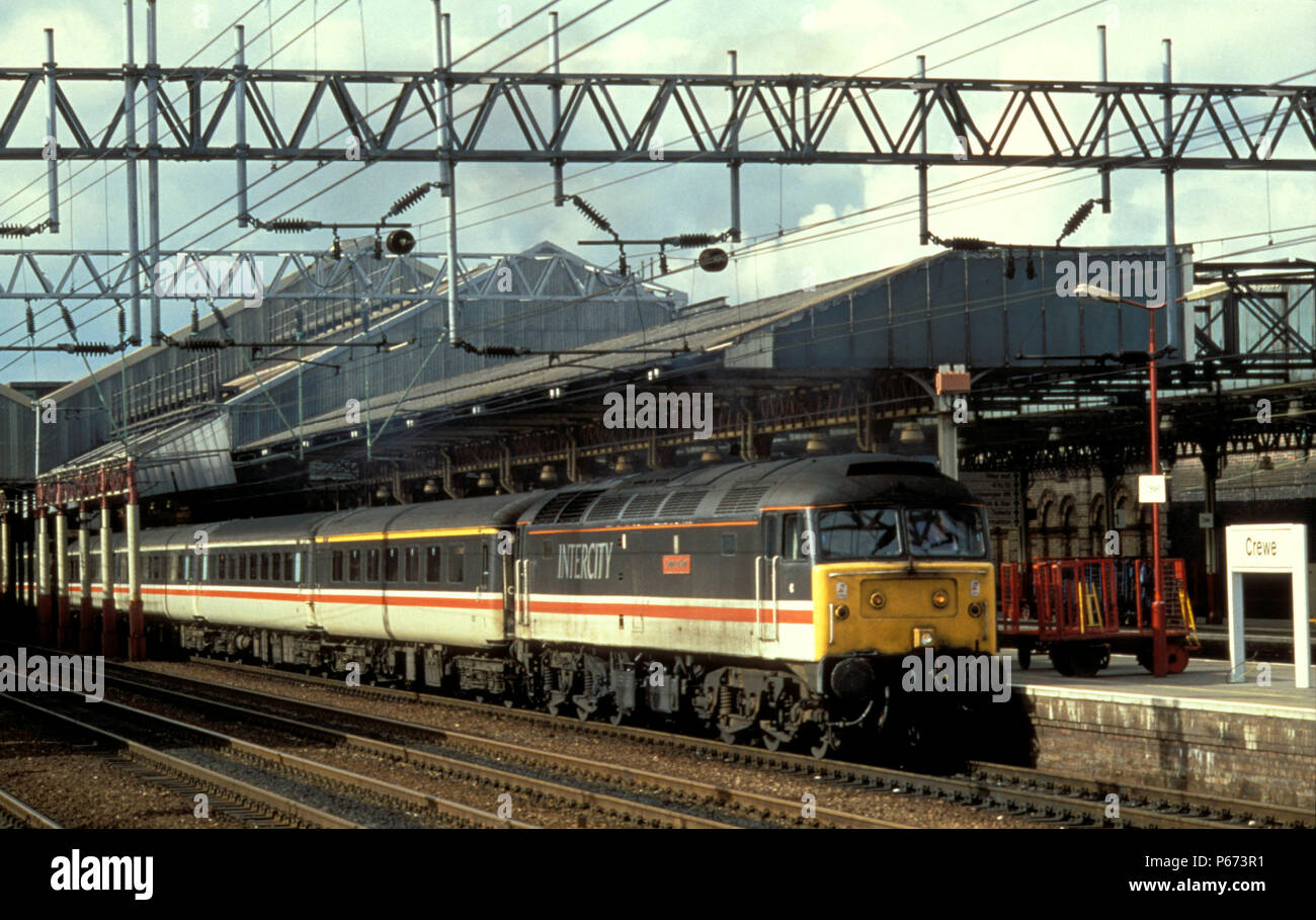 An InterCity Class 47 stands at Crewe with a train from Holyhead. C1993 ...