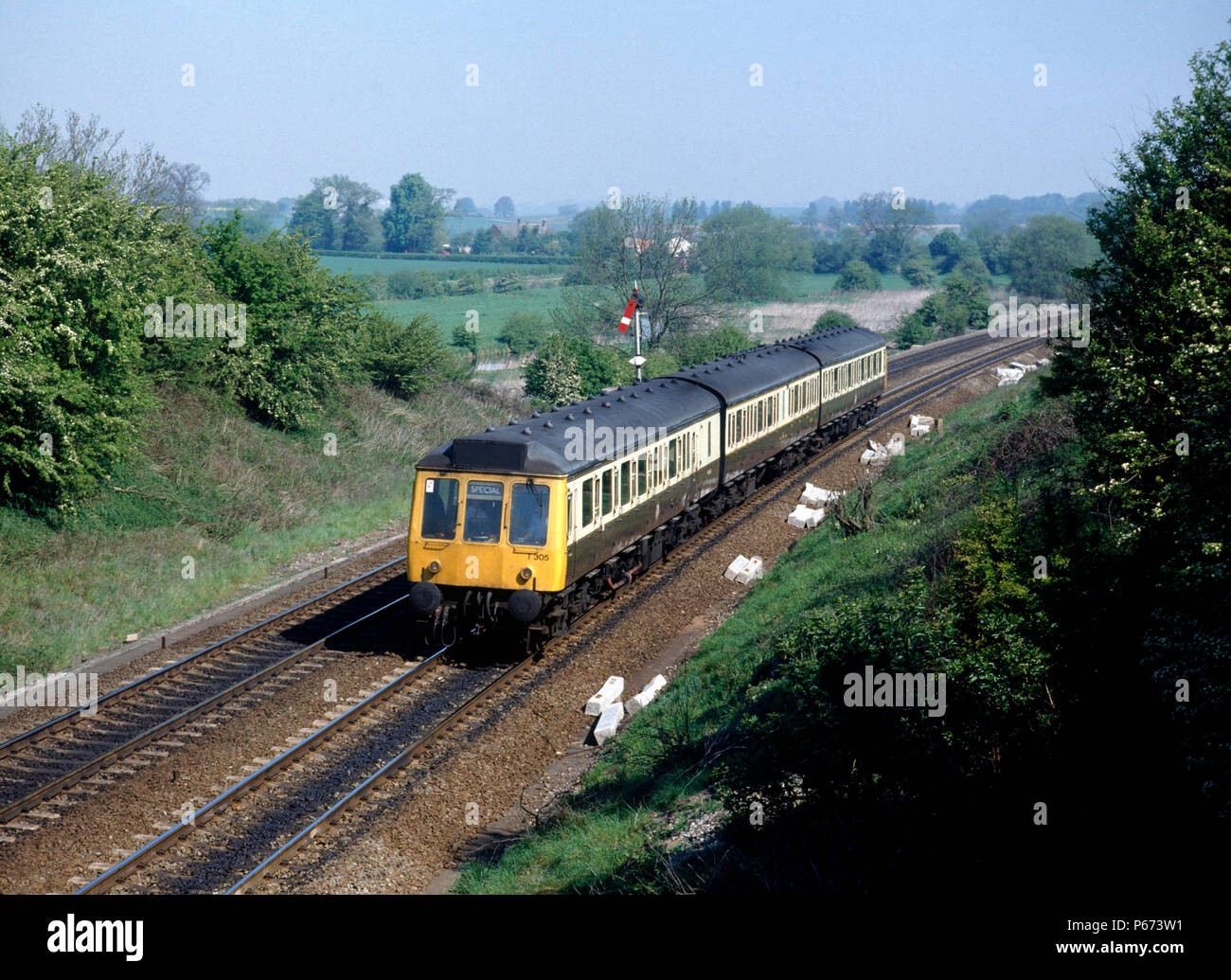 Anyho Junction. A special G.W.R. liveried D.M.U. heads south for Oxford ...