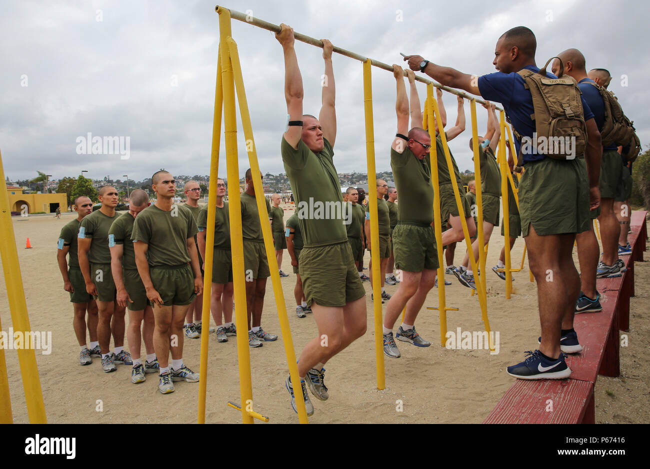 Recruits of Lima Company, 3rd Recruit Training Battalion, conduct pull ...