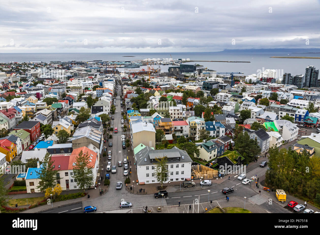 Picturesque aerial view of Reykjavik city, Iceland. Downtown, central ...